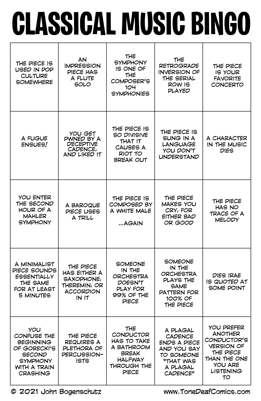 Classical Music Bingo – Tone Deaf