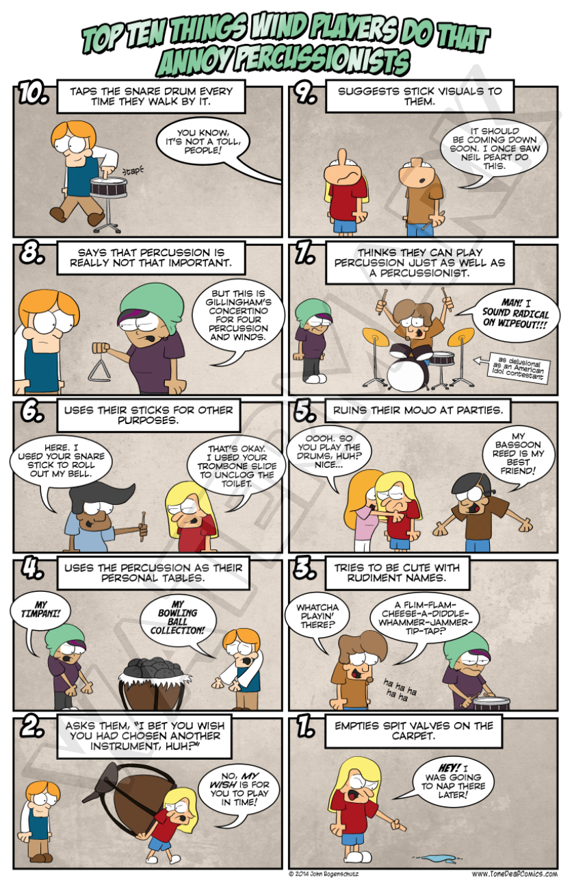 Top Ten Things Wind Players Do That Annoy Percussionists – Tone Deaf